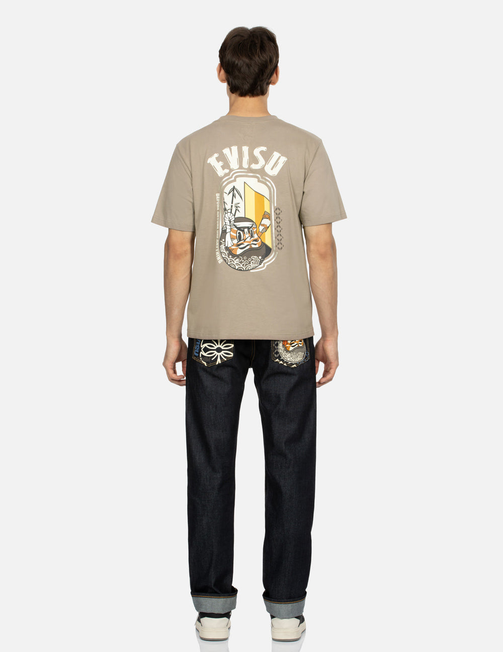 Fair Isle Pattern and Kumadori Daruma Print Slim Fit Denim Jeans #2010 – EVISU