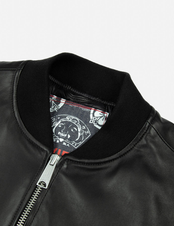 Logo Appliquéd Leather Bomber Jacket – EVISU