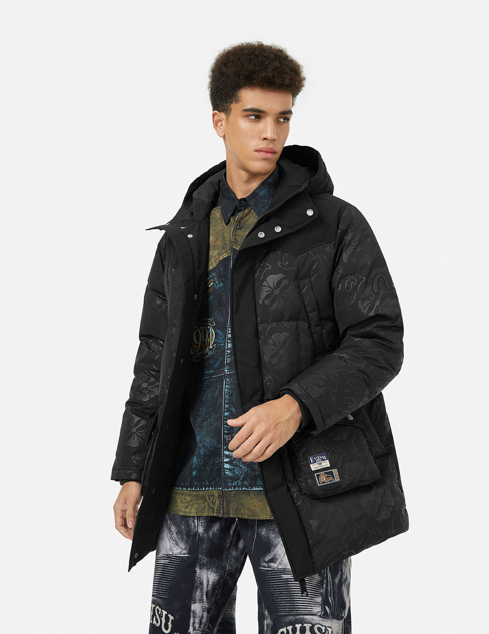 Allover Heat Seal Print and Logo Appliqué Regular Fit Down Coat – EVISU