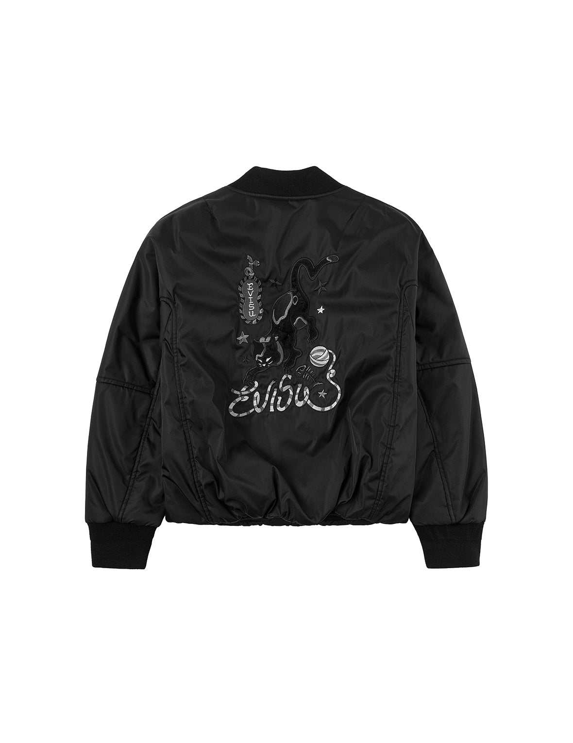 Fuzzy Cat Appliqué and Logo Embroidery Drop-Shoulder Bomber Jacket – EVISU