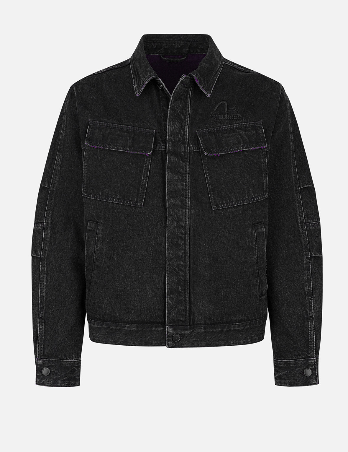 Two Tone Distressed Relax Fit Trucker Jacket – EVISU Two Tone Distressed Relax Fit Trucker Jacket – EVISU