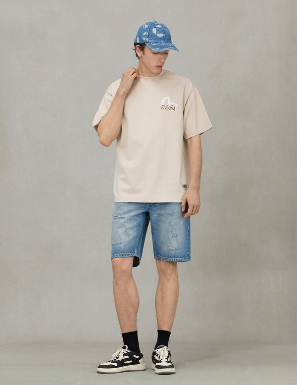 Playful Seagull and The Great Wave Print Regular Fit Denim Shorts – EVISU