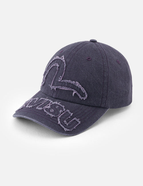 Distressed Seagull and Logo Embroidery Denim Cap – EVISU