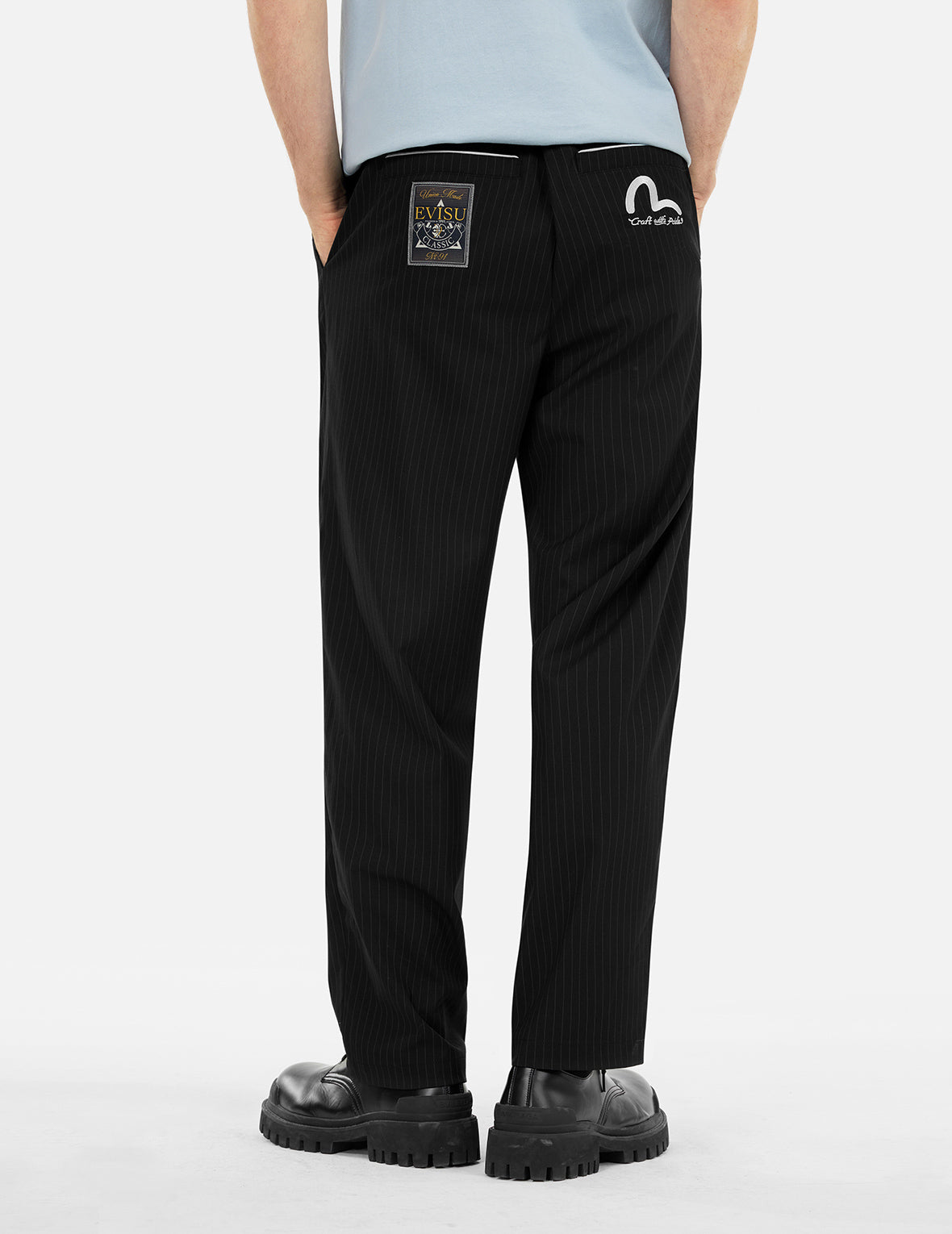 Seagull Embroidery Striped Taper Fit Woven Pants – EVISU Seagull Embroidery Striped Taper Fit Woven Pants – EVISU