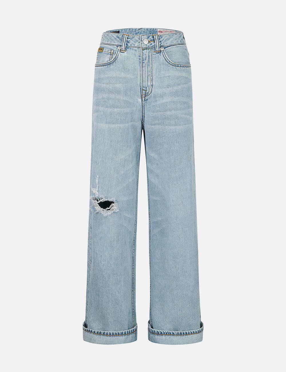 Distressed Seagull Appliqué Fashion Fit Wide-leg Jeans – EVISU