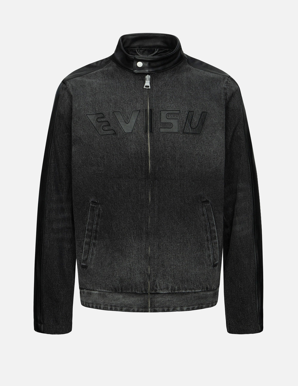 Leather Logo and Seagull Appliqué Regular Fit Denim Moto Jacket – EVISU