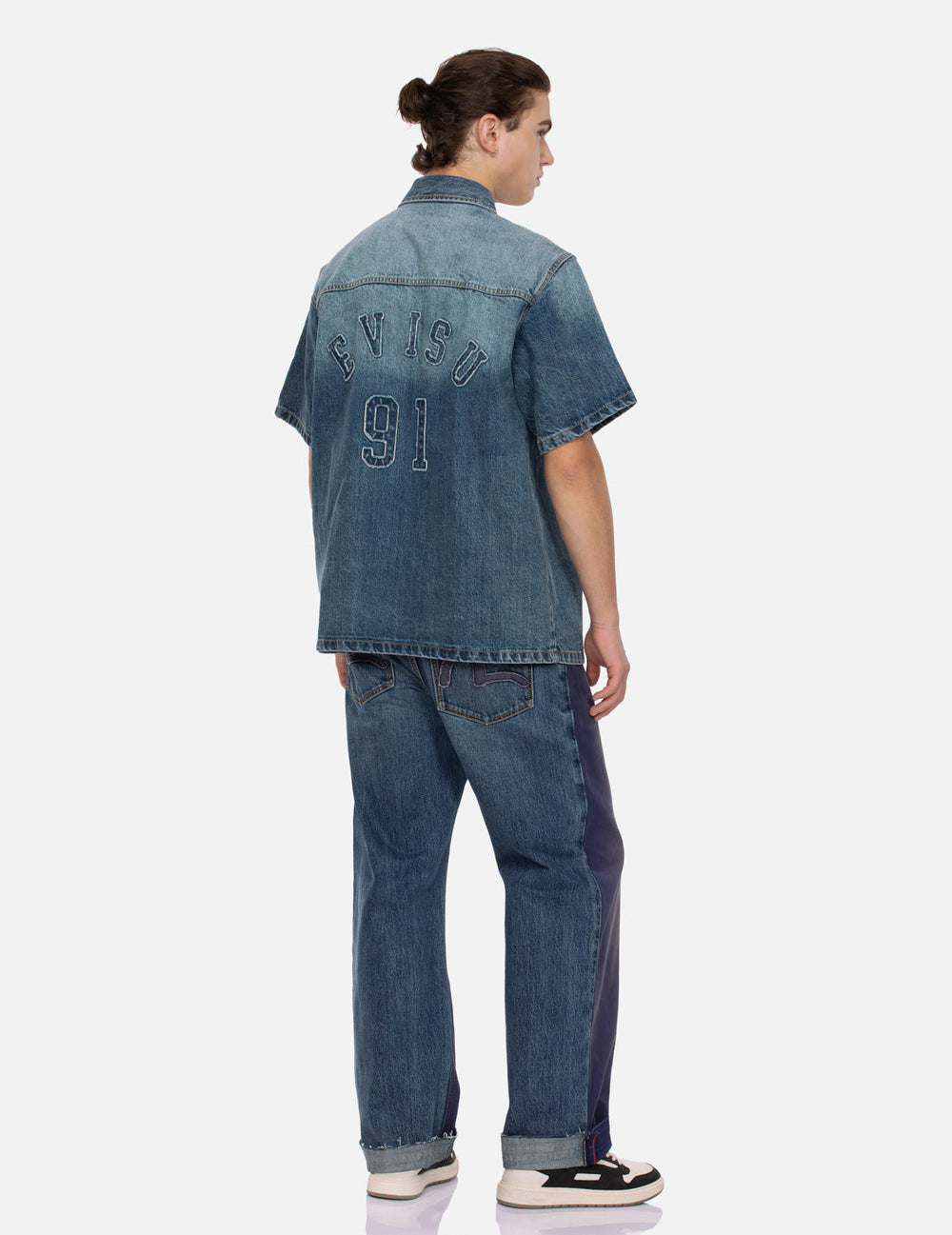 Seagull Appliqué Embroidery Baggy Fit Patchwork Jeans – EVISU