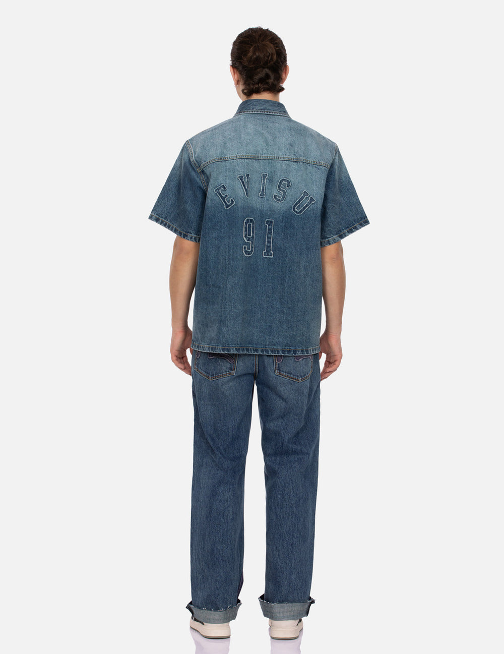 Seagull Appliqué Embroidery Baggy Fit Patchwork Jeans – EVISU