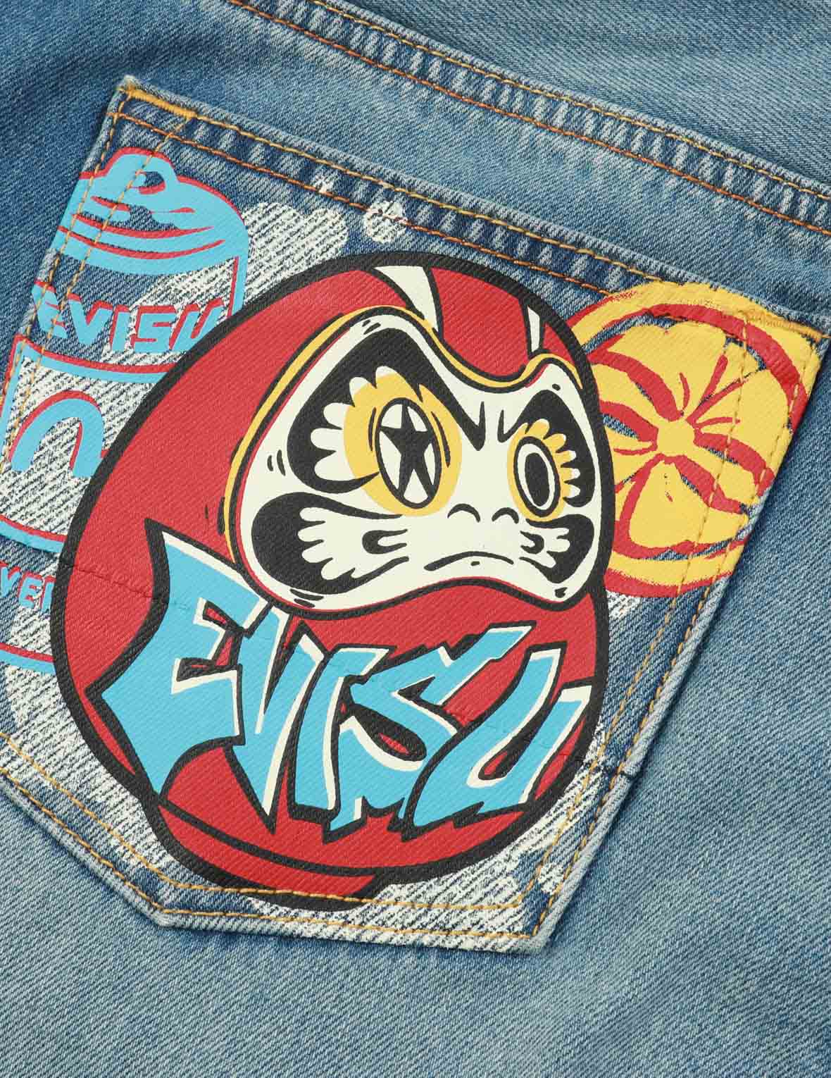 Graffiti Daruma Print Carrot-Fit Jeans #2017 – EVISU Graffiti Daruma Print Carrot-Fit Jeans #2017 – EVISU